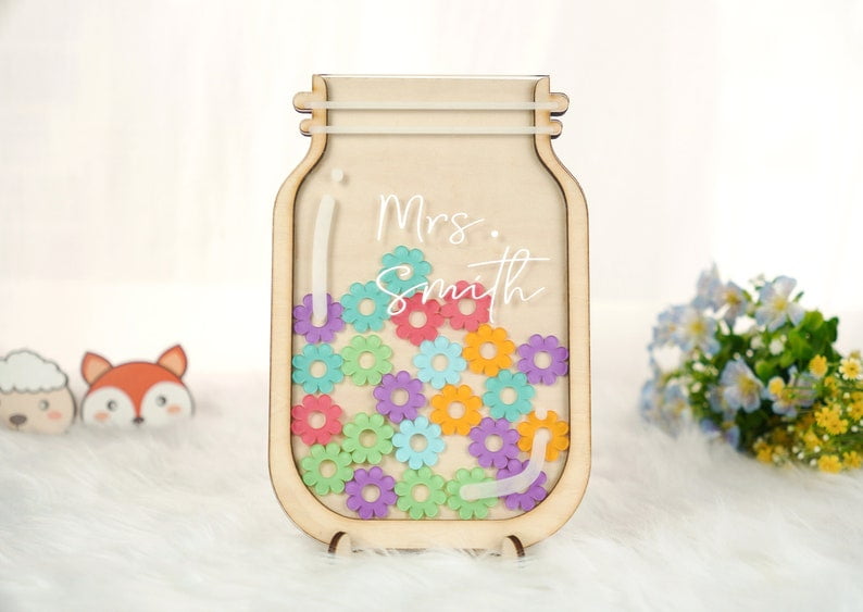 Personalized Flower Reward Jar for Kids, Pastel Flower Token Incentive ...