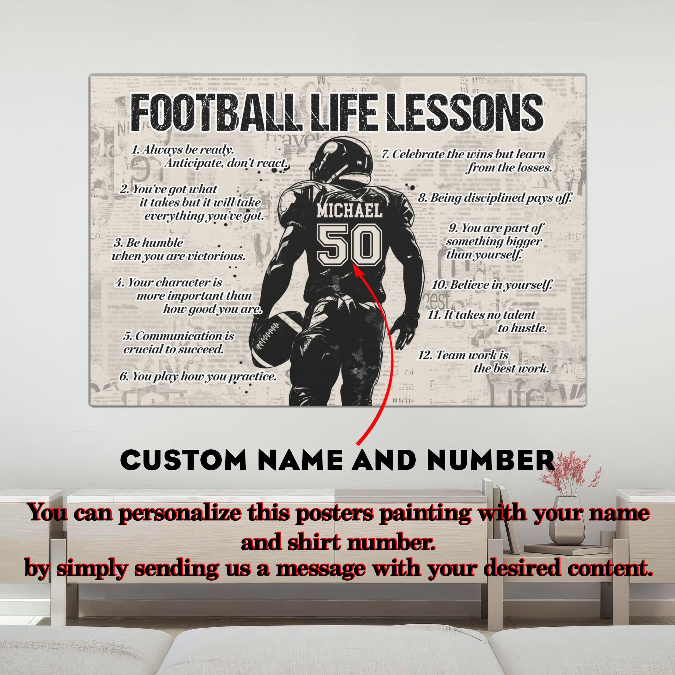 Personalized Football Life Lessons Canvas Painting – Motivational Quote ...