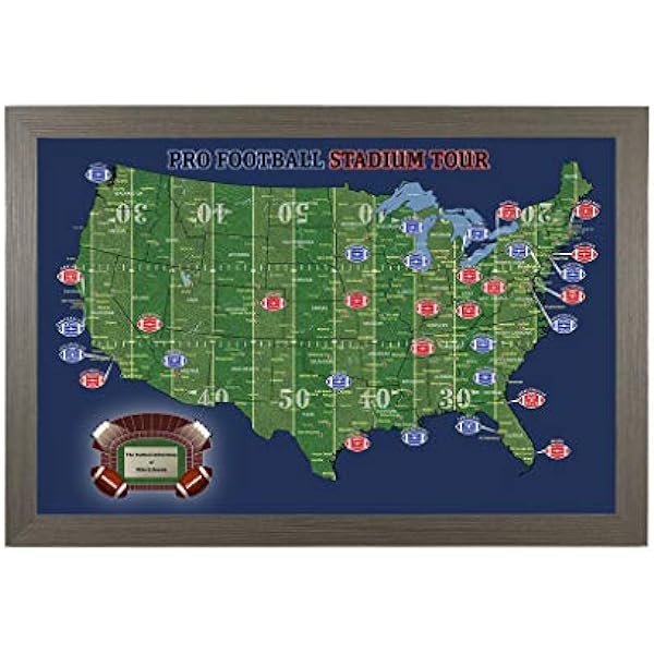 Personalized Football Stadium Push Pin Travel Map - Barnwood Gray Frame ...