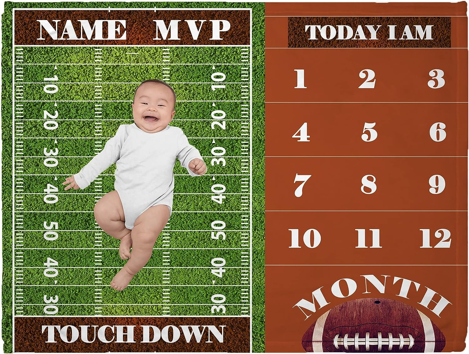 Personalized Football Theme Monthly Baby Milestone Blanket with Month ...