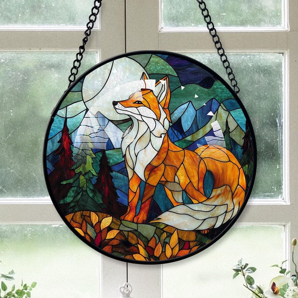 Personalized Forest Fox Suncatcher Stained Glass, Forest Fox Stained ...
