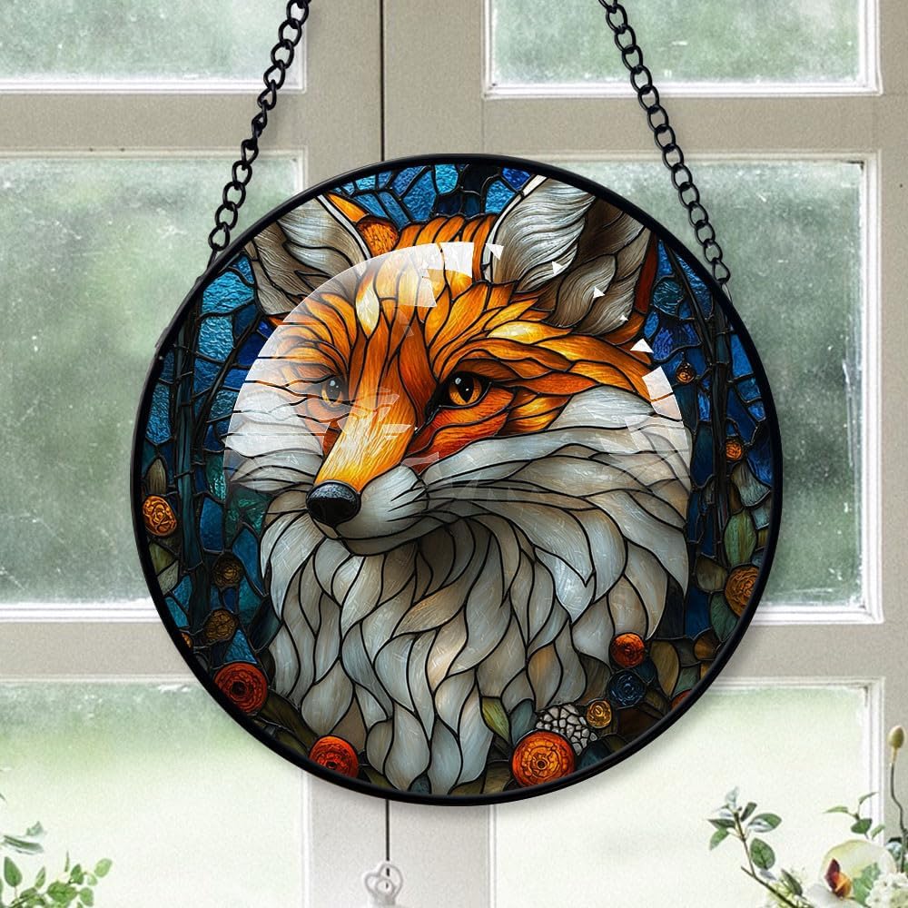 Personalized Fox Stained Glass Suncatcher Artistic Window Hanging, Fox ...