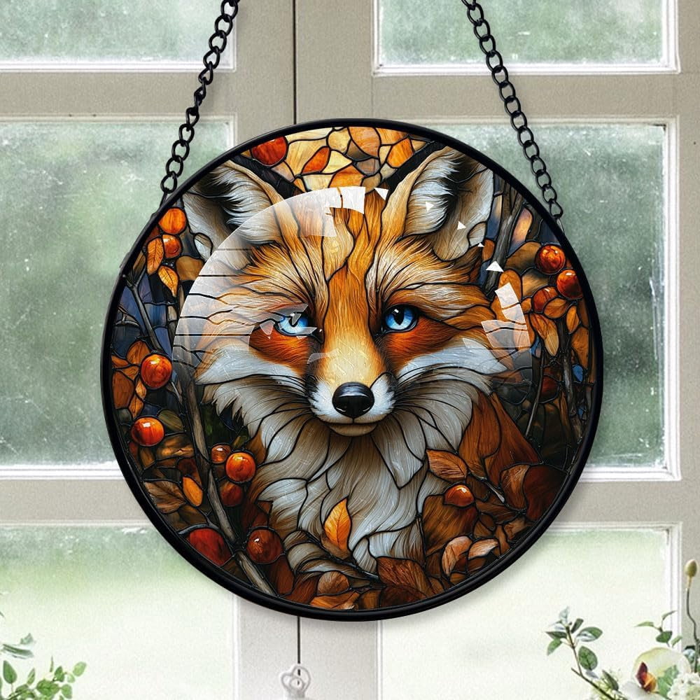 Personalized Fox Stained Glass Suncatcher Artistic Window Hanging, Fox ...