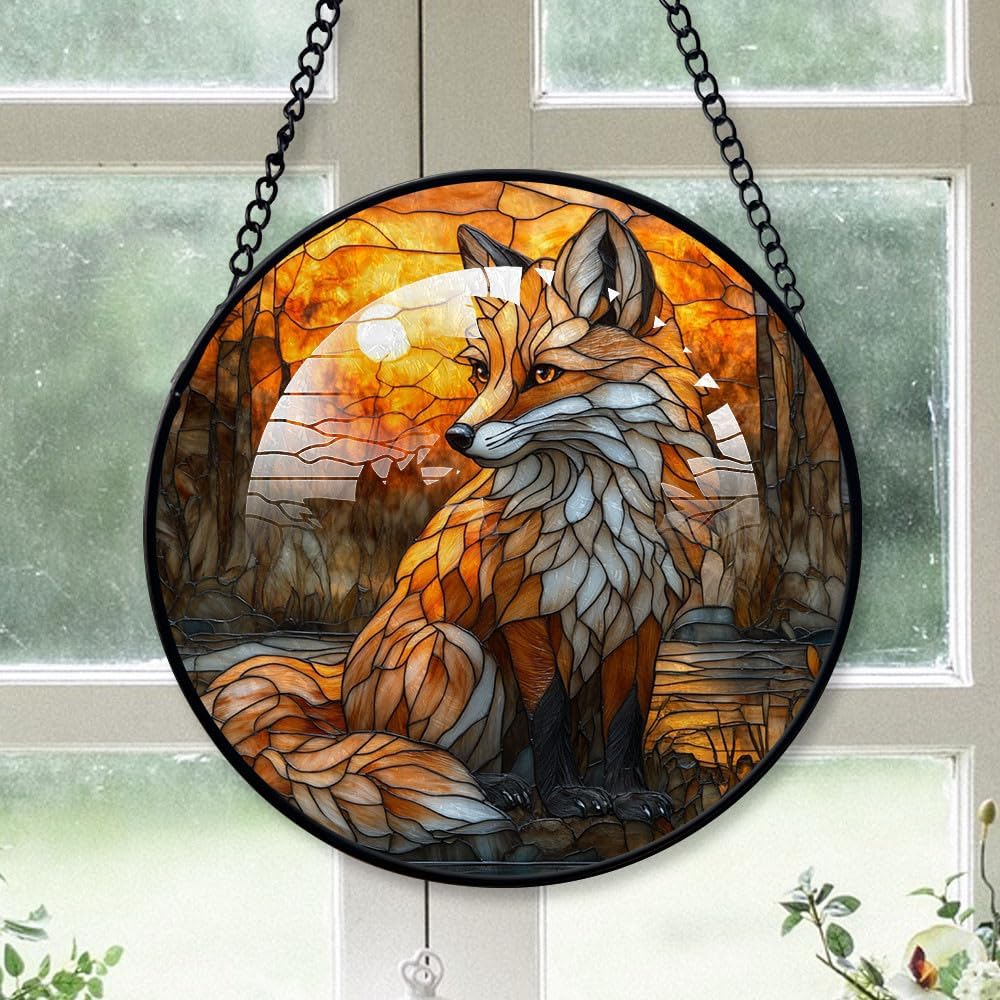 Personalized Fox Stained Glass Suncatcher Artistic Window Hanging, Fox ...