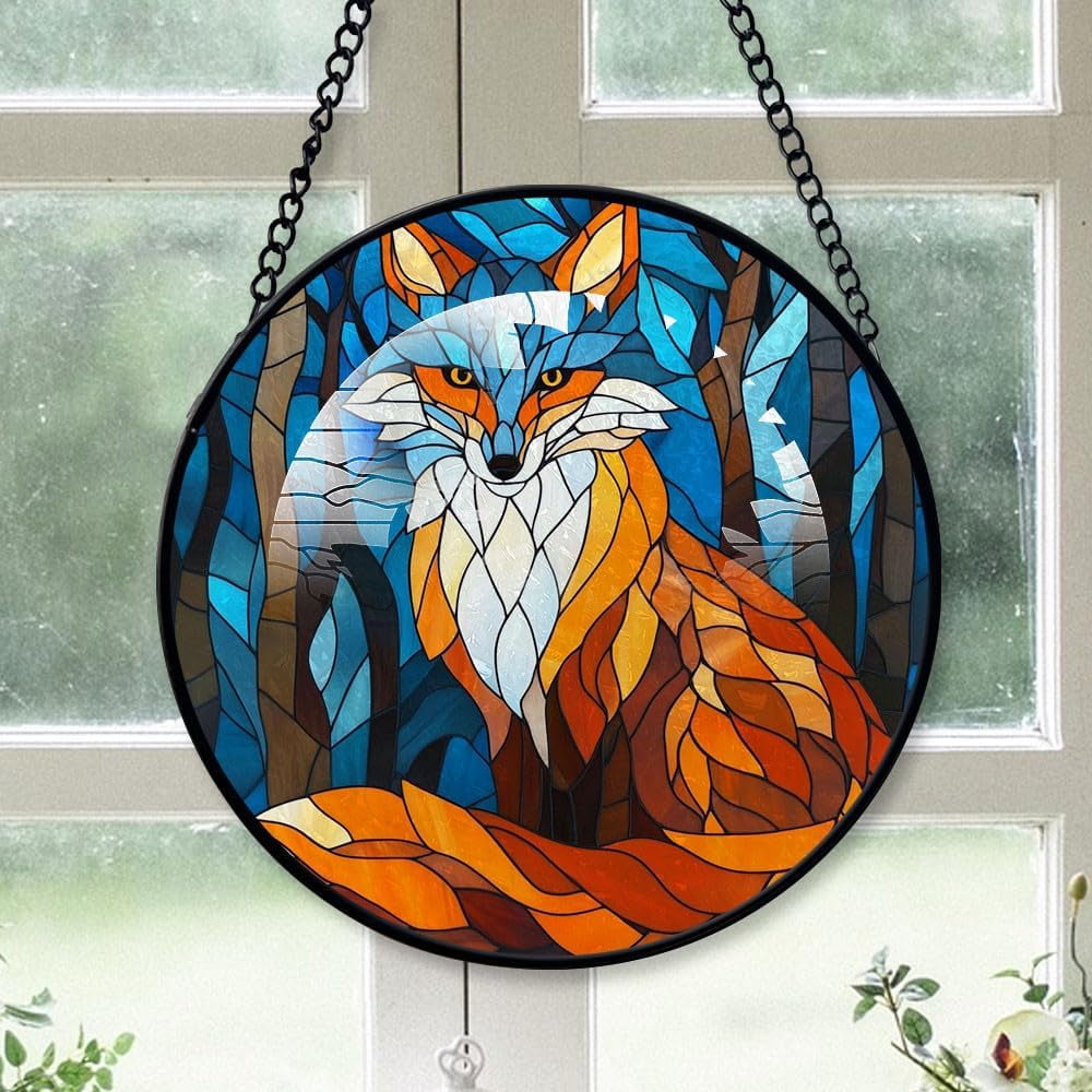 Personalized Fox Stained Glass Suncatcher Artistic Window Hanging, Fox ...