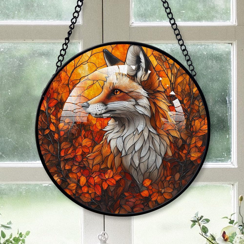 Personalized Fox Suncatcher Stained Glass, Fox Stained Glass Window ...