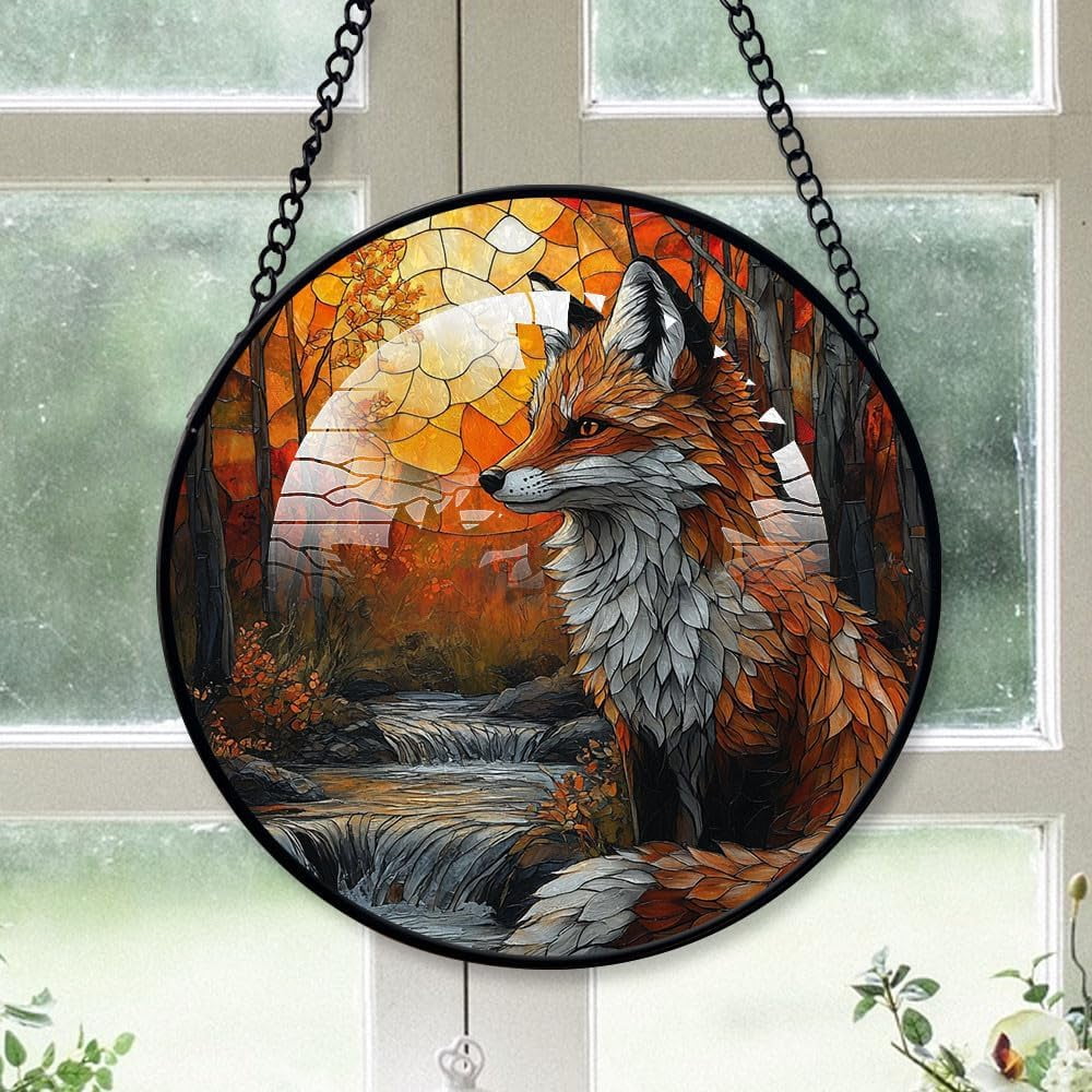 Personalized Fox Suncatcher Stained Glass, Fox Stained Glass Window ...