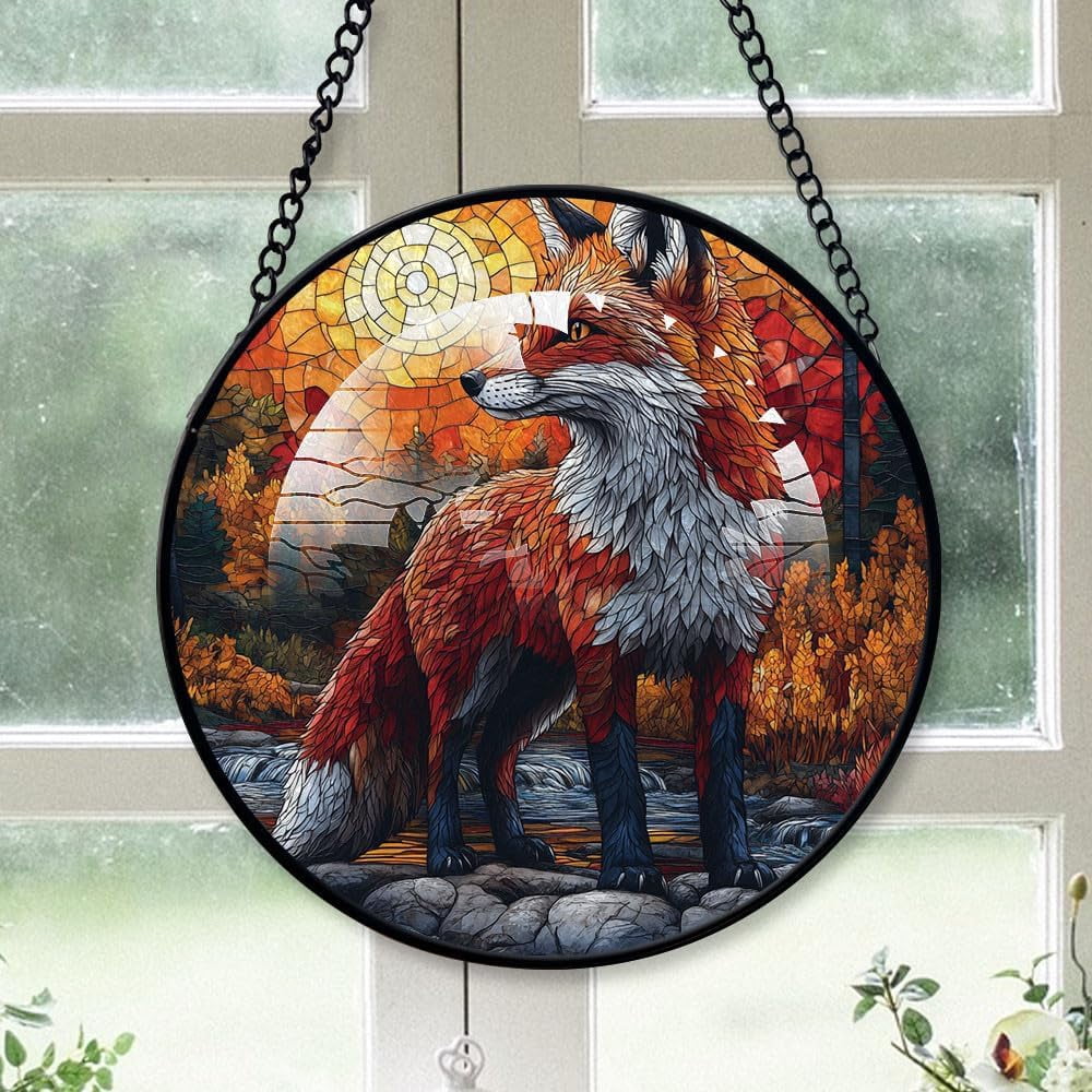 Personalized Fox Suncatcher Stained Glass, Fox Stained Glass Window ...