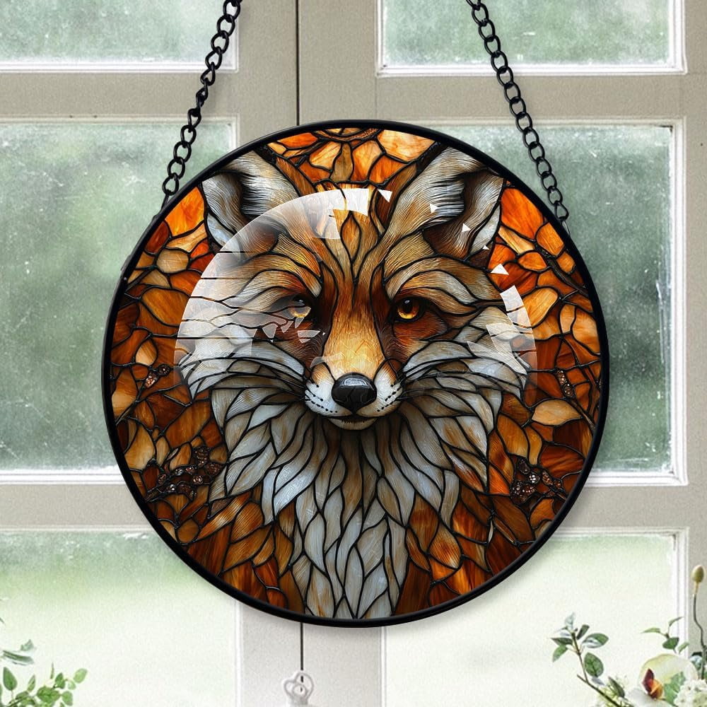 Personalized Fox Suncatcher Stained Glass, Fox Stained Glass Window ...