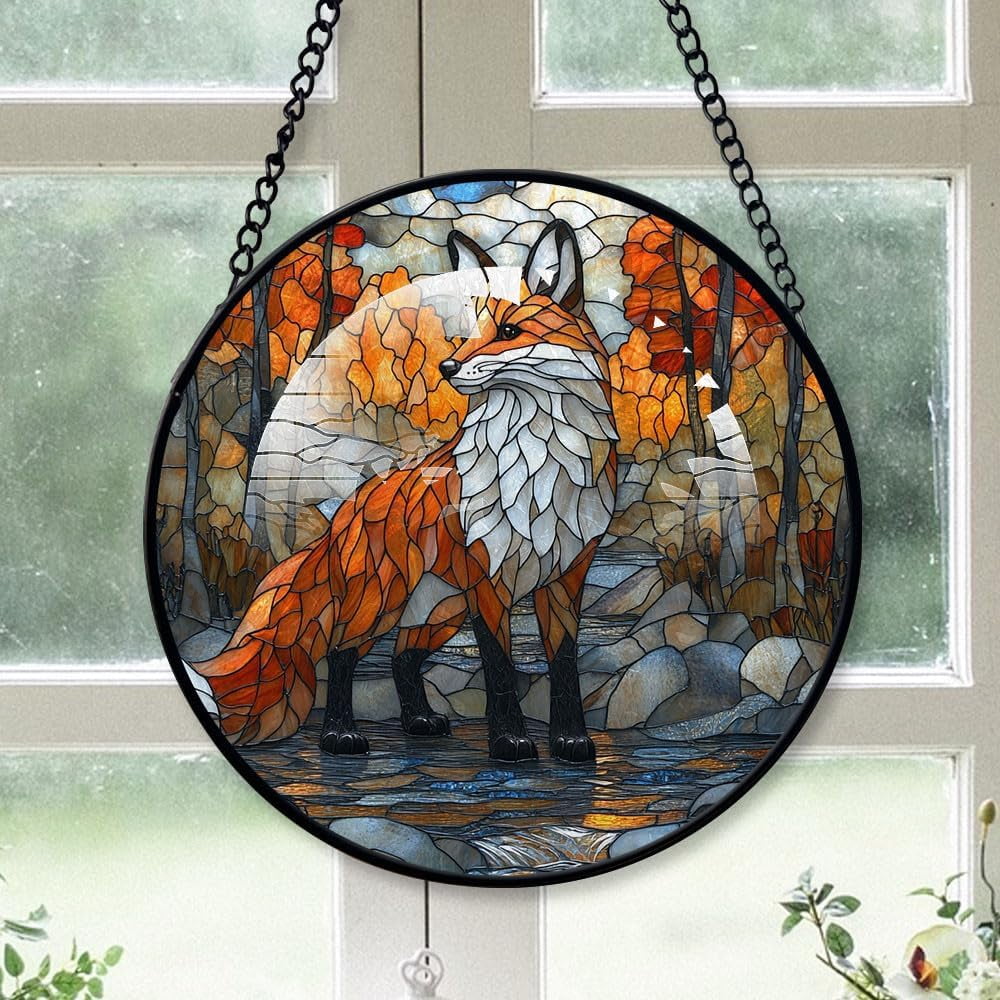 Personalized Fox Unique Stained Glass Suncatcher Artistic Window ...