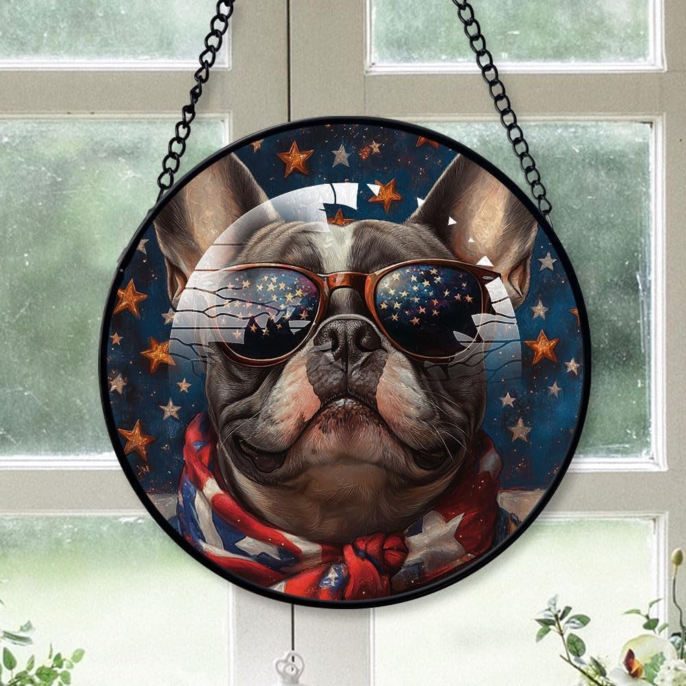 Personalized Frenchie Suncatcher Stained Glass, Frenchie Stained Glass ...