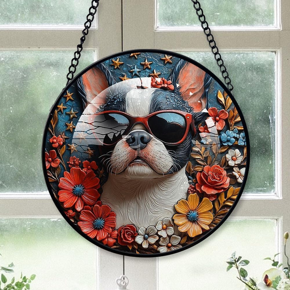 Personalized Frenchie Suncatcher Stained Glass, Frenchie Stained Glass ...