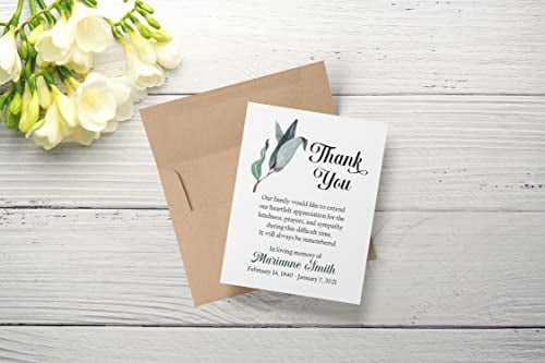 Personalized Funeral Acknowledgement Cards - Eucalyptus Leaves ...