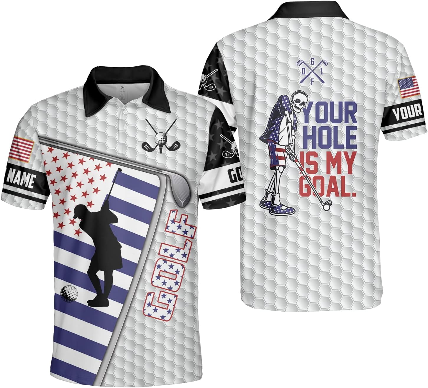 Personalized Funny Golf Polo Shirt for Men Proud Golf American Flag ...