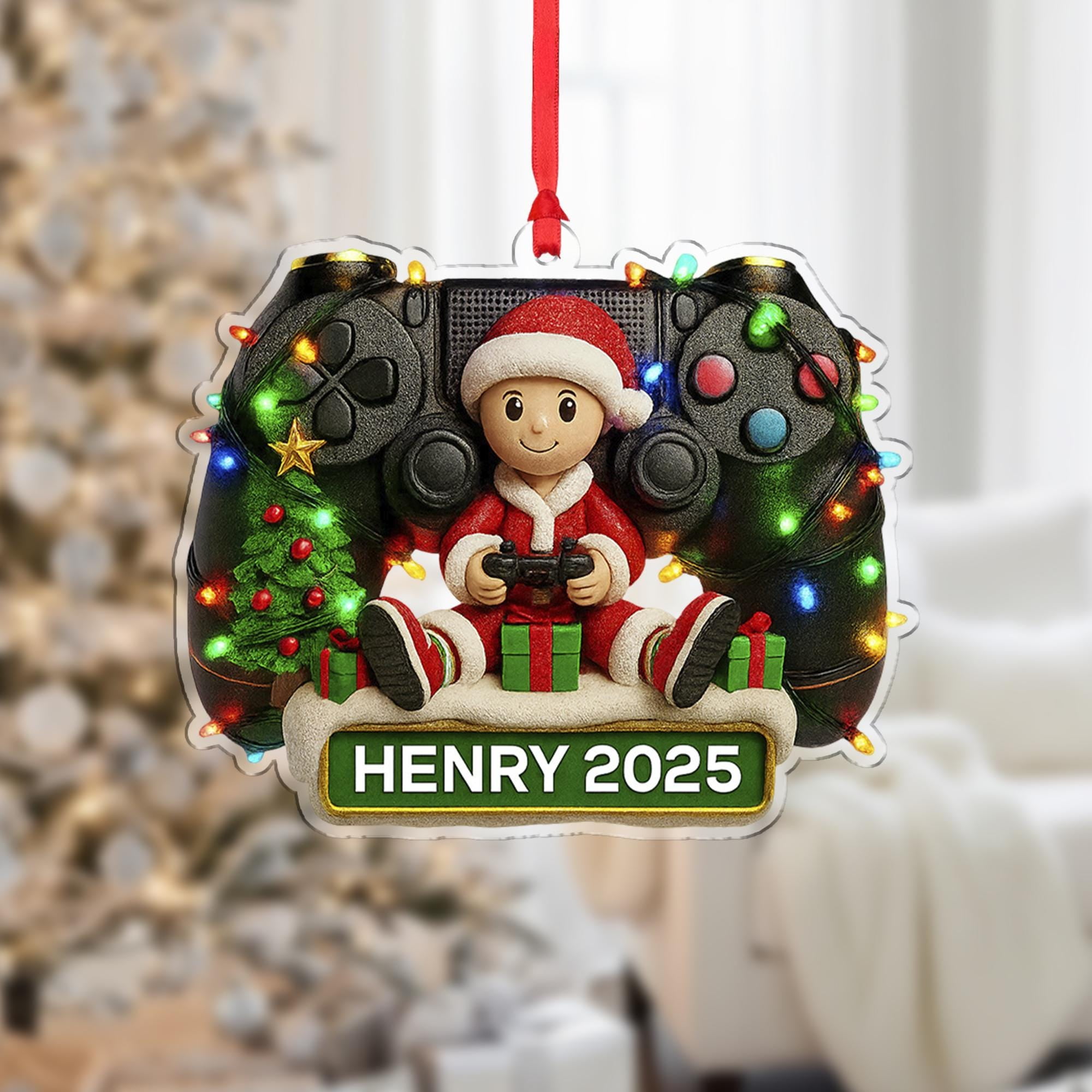 Personalized Gamer Santa Acrylic Christmas Ornament 2025 with Lights ...