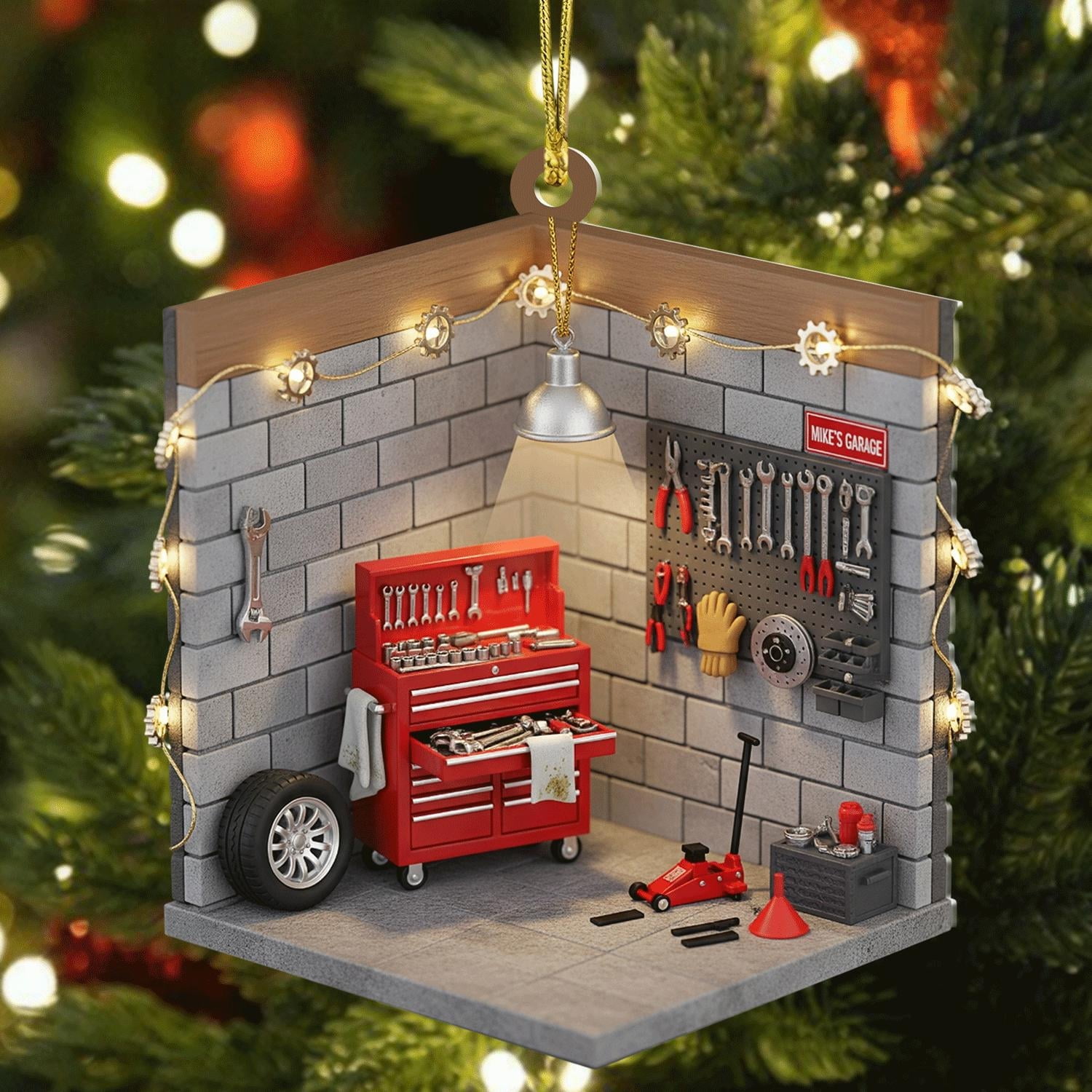 Personalized Garage Ornament , Mini Mechanic Scene Tree Decor with Tool ...