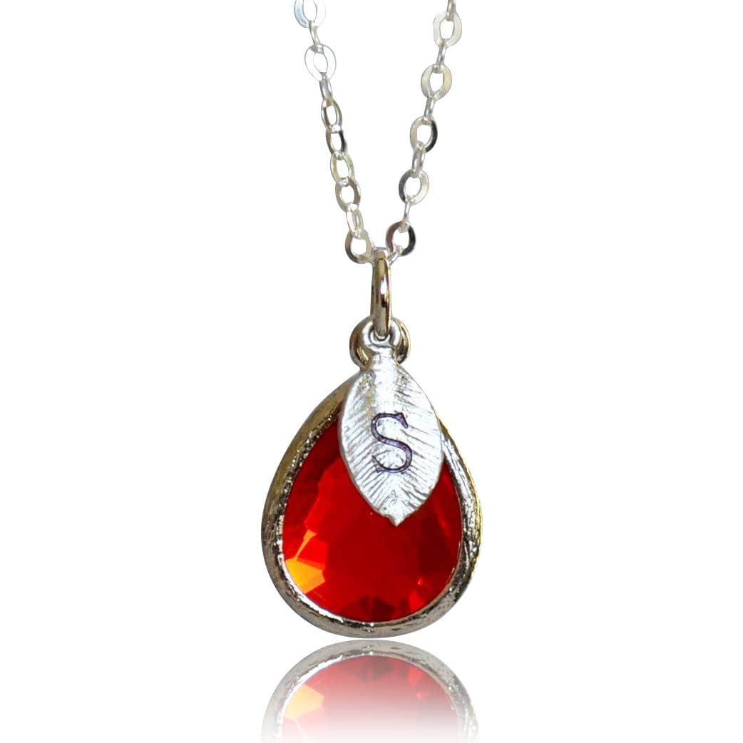 Personalized Garnet Necklace, January Teardrop Birthstone Necklace ...