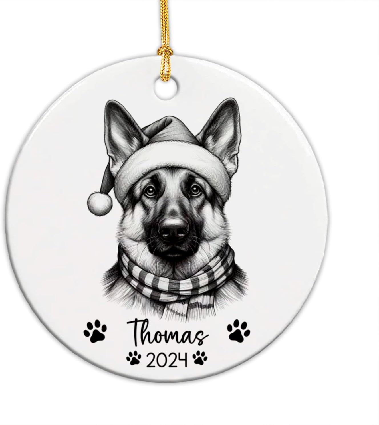 Personalized German Shepherd Pencil Drawing Xmas 2025 Ornament, Custom ...