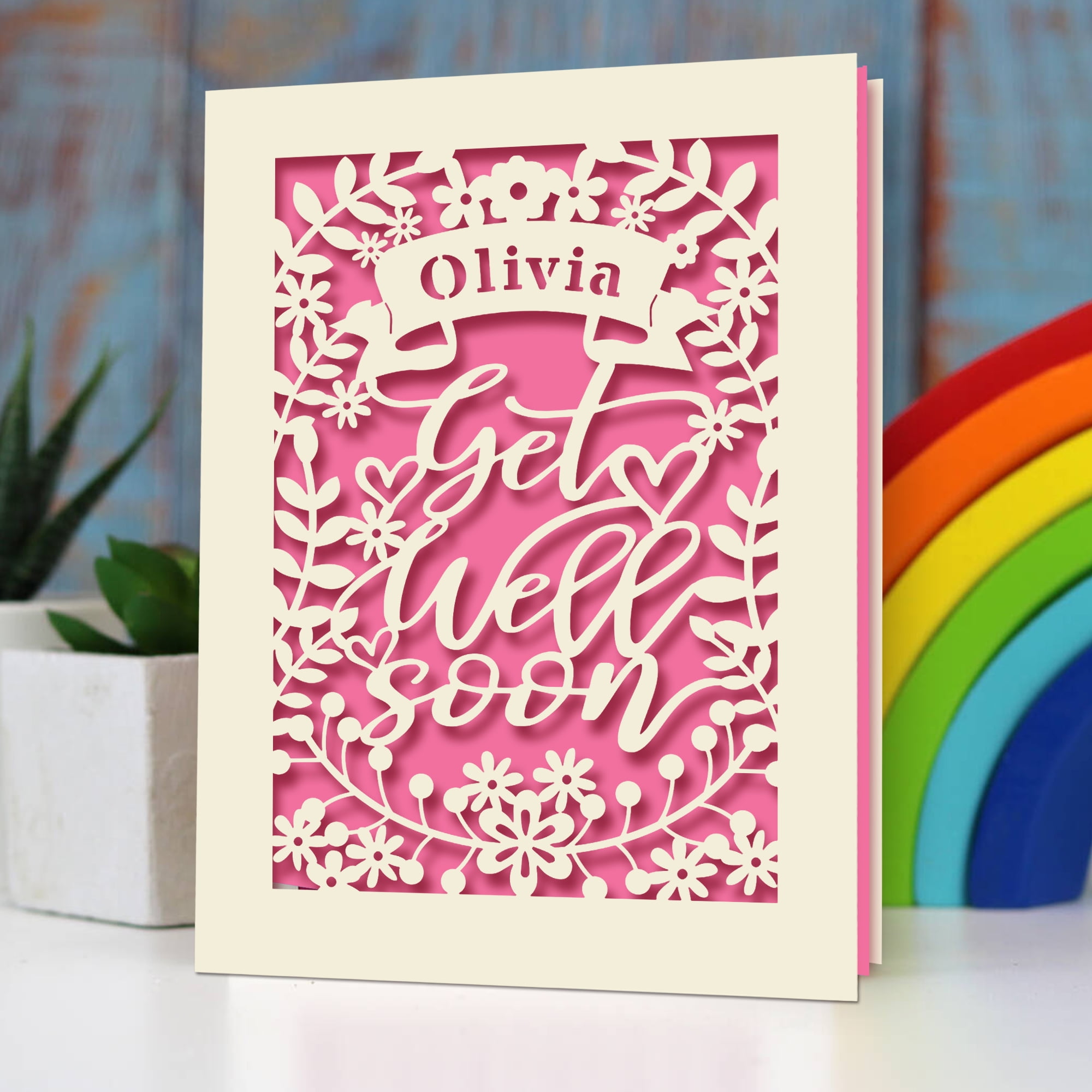 Personalized Get Well Soon Card,Papercut Floral Greeting Card, Blank ...