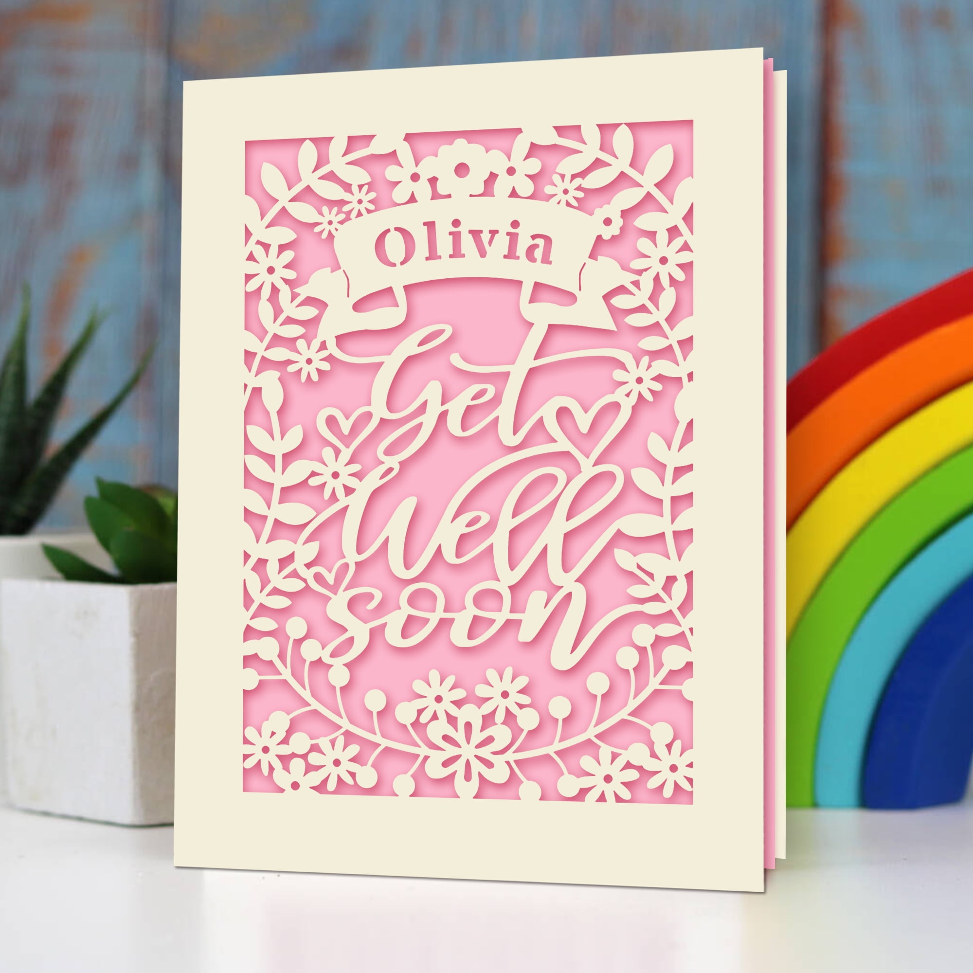 Personalized Get Well Soon Card,Papercut Floral Greeting Card, Blank ...