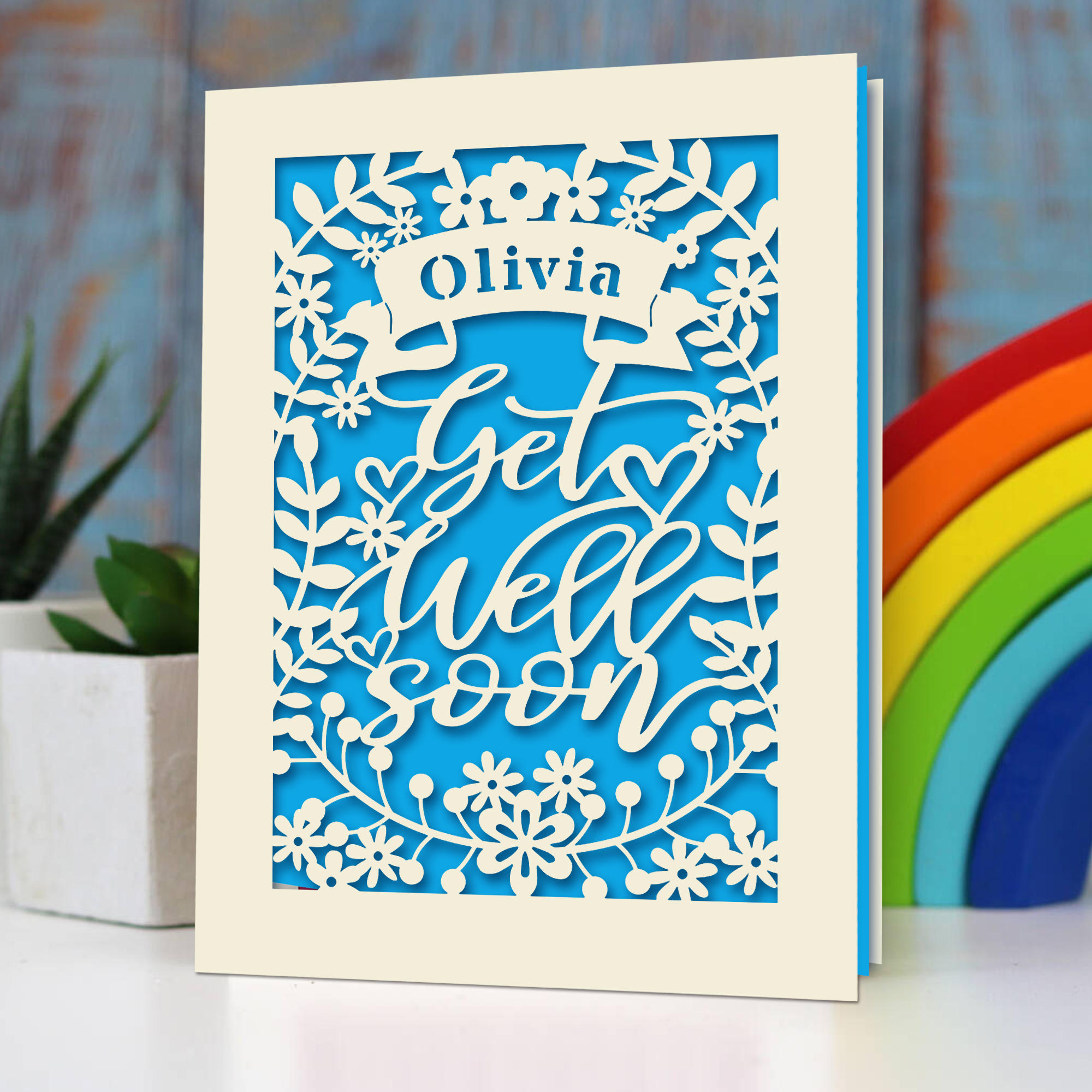 Personalized Get Well Soon Card,Papercut Floral Greeting Card, Blank ...