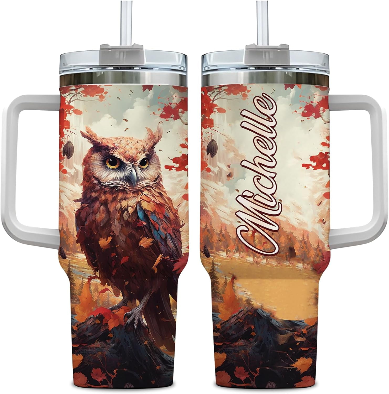 Personalized Gift For Owl Lovers - Fall Owl Printed Custom Tumbler 40oz ...