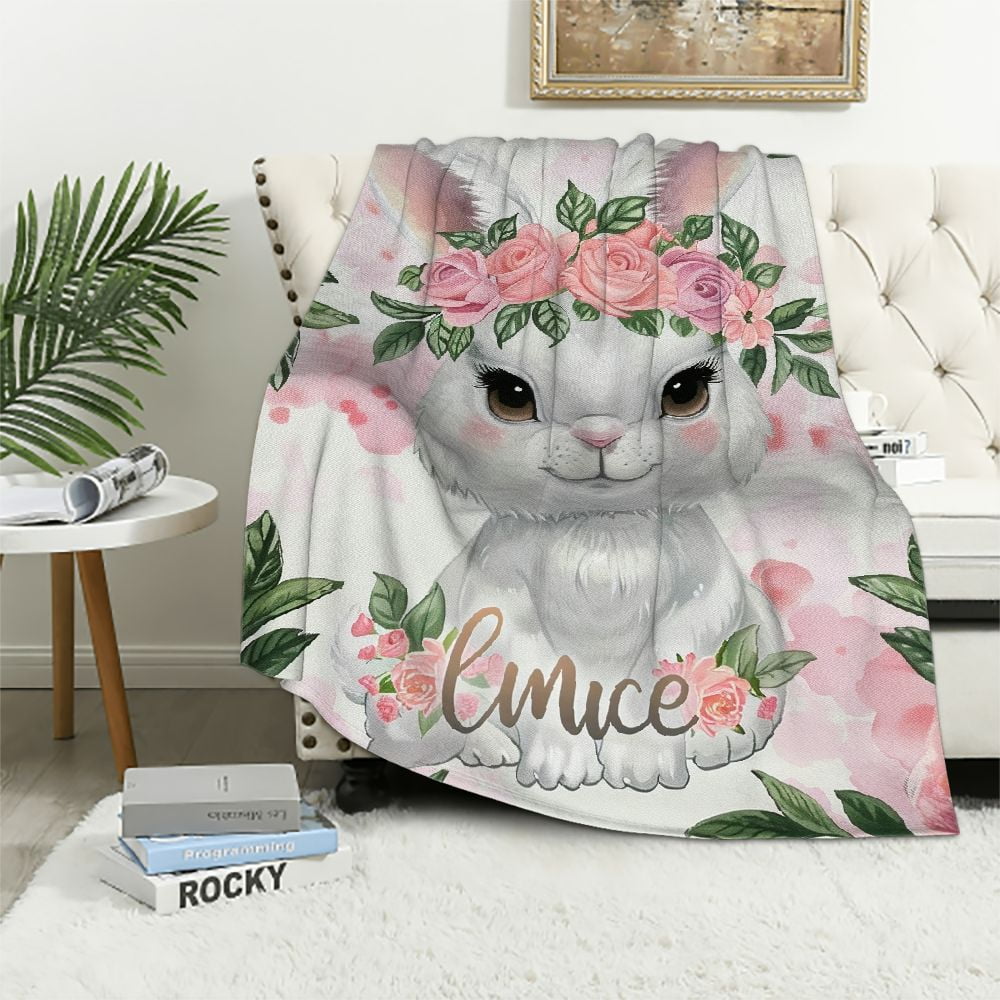 Personalized Gift for Girl/Boy Custom Baby Bunny Blankets for Couch ...