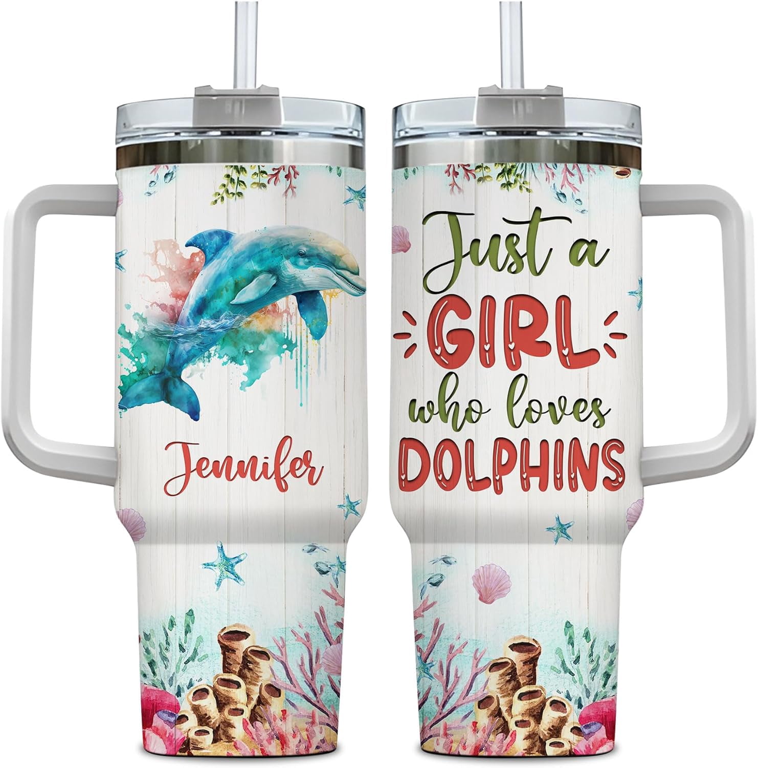 Personalized Gifts For Dolphin Lover Tumbler 40oz with Handle and Straw ...
