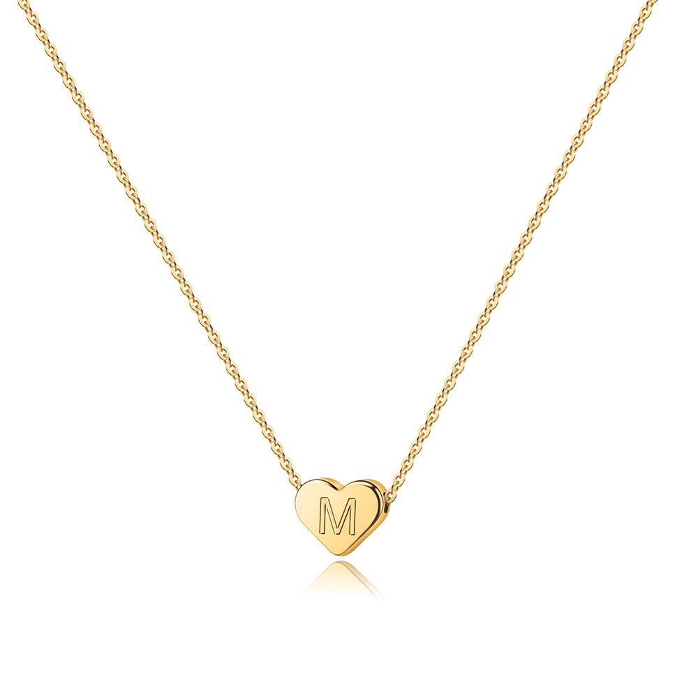 Turandoss 14K Gold Plated Charm Tiny Heart Initial Pendant Necklace for ...
