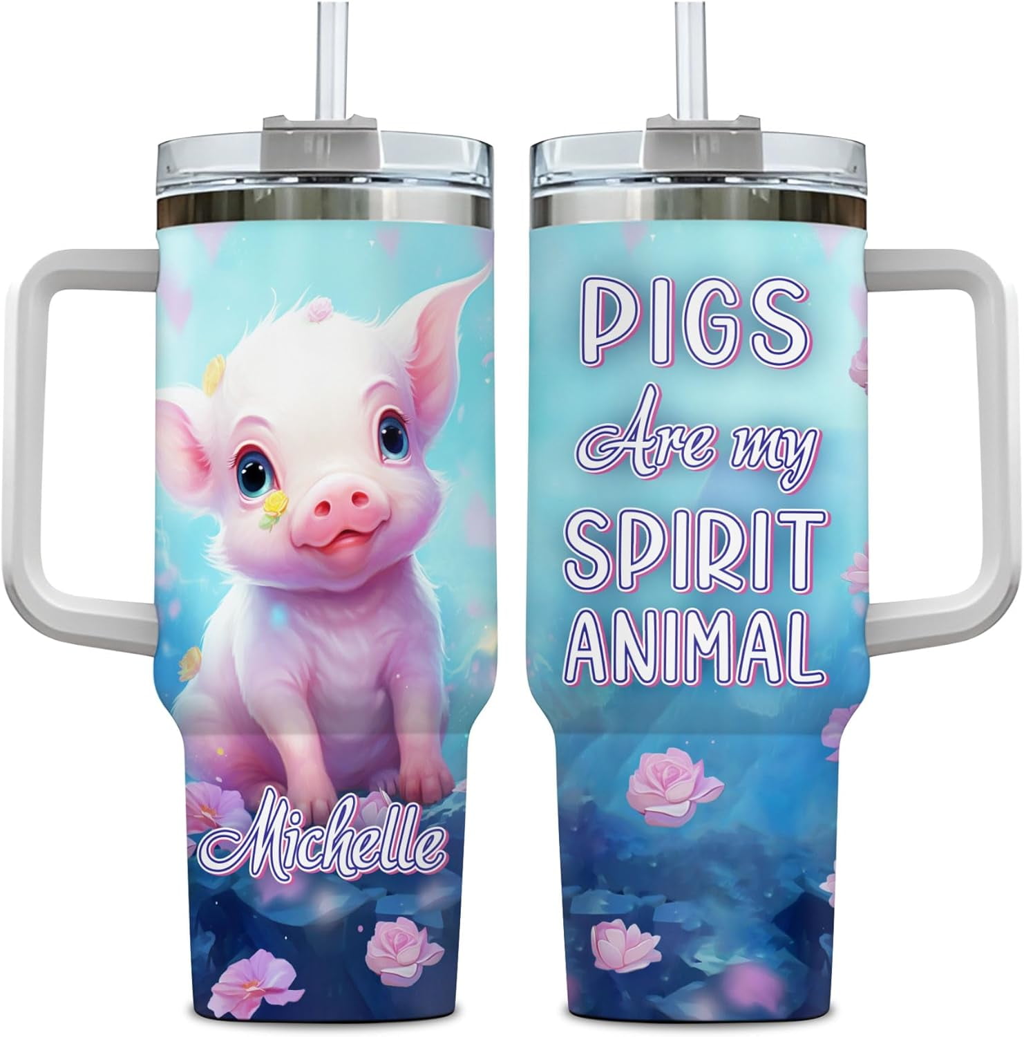 Personalized Gifts For Pig Lover Tumbler 40oz with Handle and Straw ...