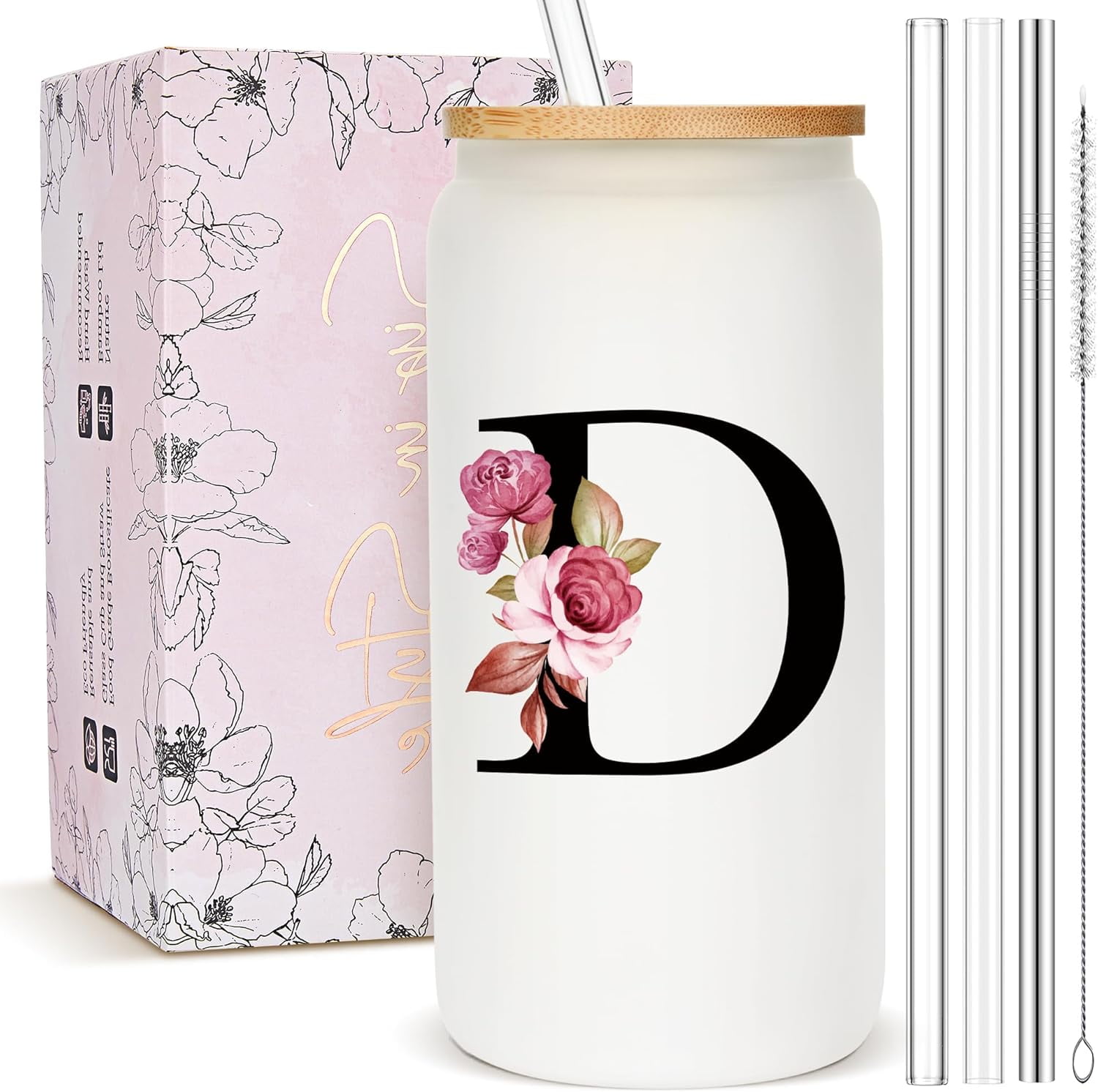 Personalized Gifts for Women, Monogrammed Frosted Glass Tumbler with ...