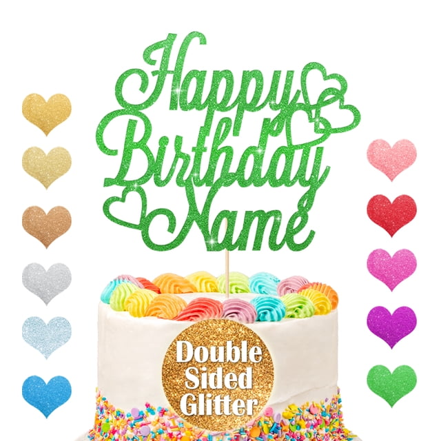 Personalized Glitter Cake Topper, Happy Birthday Party Cake Decoration ...