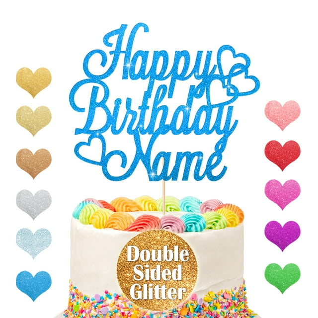 Personalized Glitter Cake Topper, Happy Birthday Party Cake Decoration ...