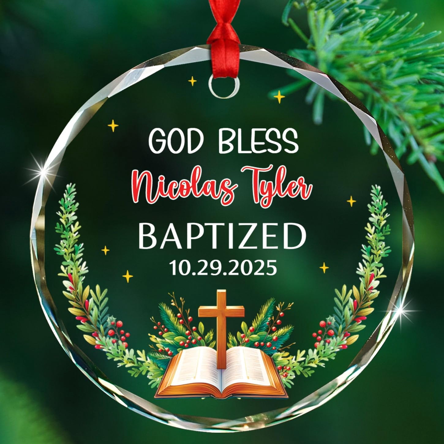 Personalized God Bless Christening Glass Ornament Gift for Baby Girl ...