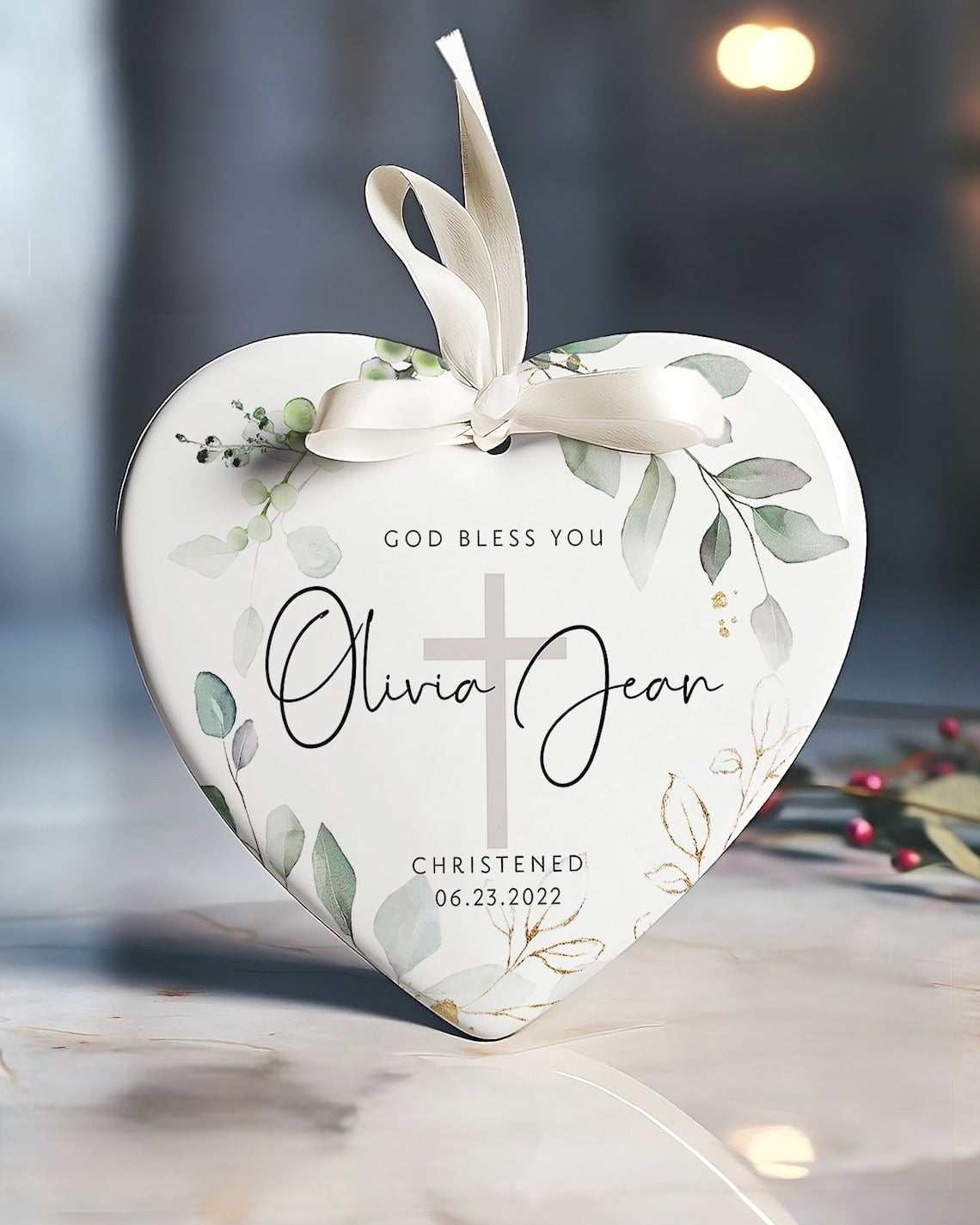Personalized God Bless Christening Ornament - Name + Date Custom ...