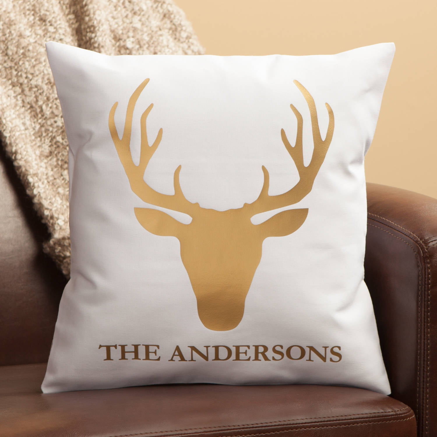 Generic Personalized Gold Deer Throw Pillow - 14x14 Decorative Poly ...