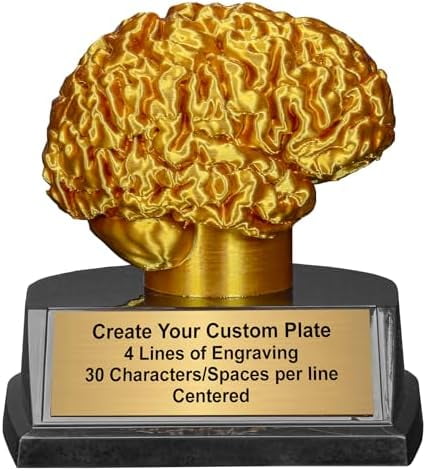 Personalized Golden Brain Trophy - Engraved Trivia Award for Quiz Night ...