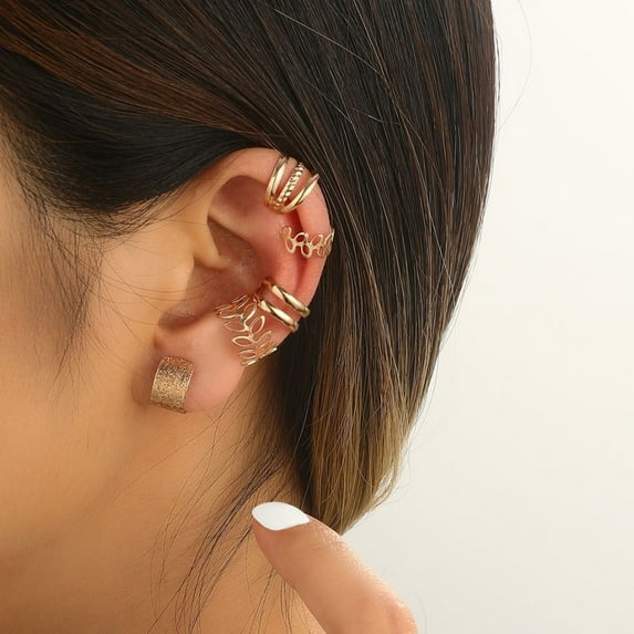 Personalized Golden Leaf Hollow Multilayer C Shape Ear Clips Non ...