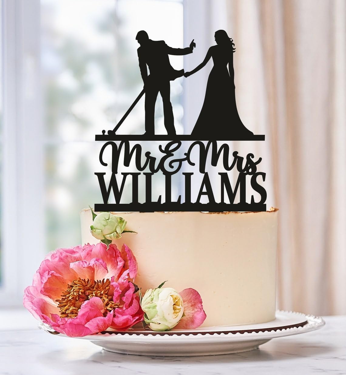 Personalized Golf Cake Topper, Bride Pulling Groom, Golfing Couple Cake ...
