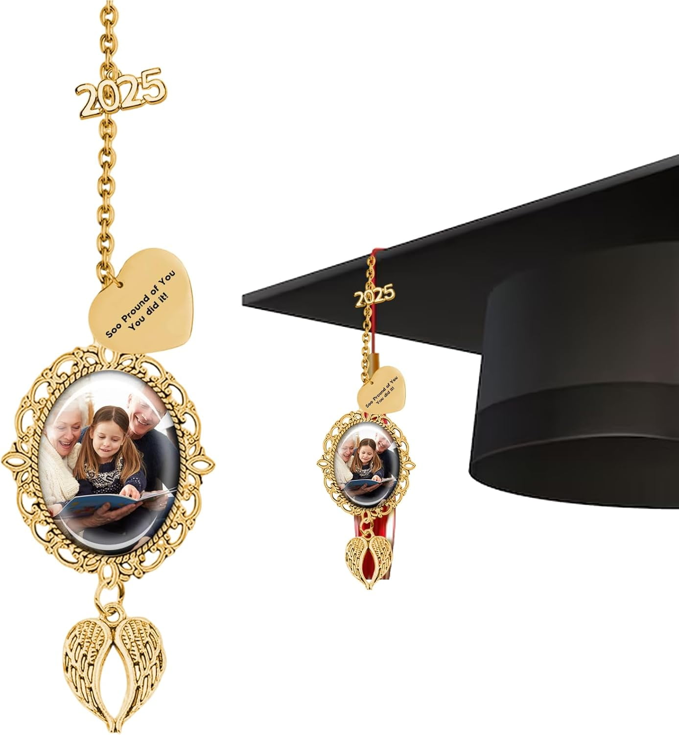 Personalized Graduation 2025 Tassel Photo Charms for Cap Memorial Gold ...