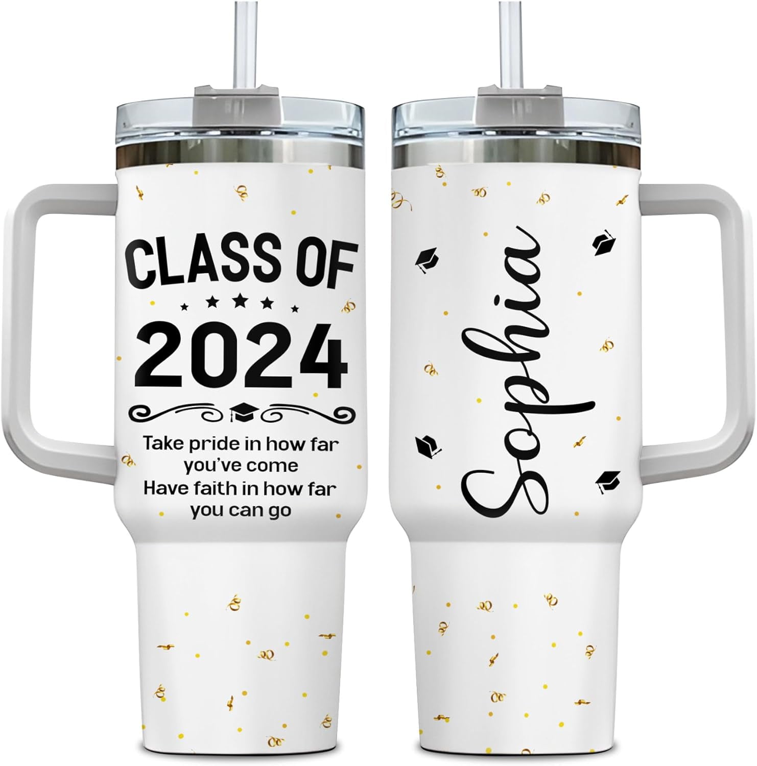 Personalized Graduation 2025 Tumbler 40oz with Handle and Straw - Class ...