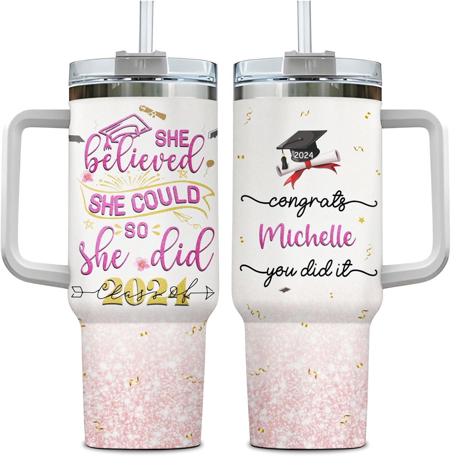 Personalized Graduation 2025 Tumbler 40oz with Handle and Straw ...