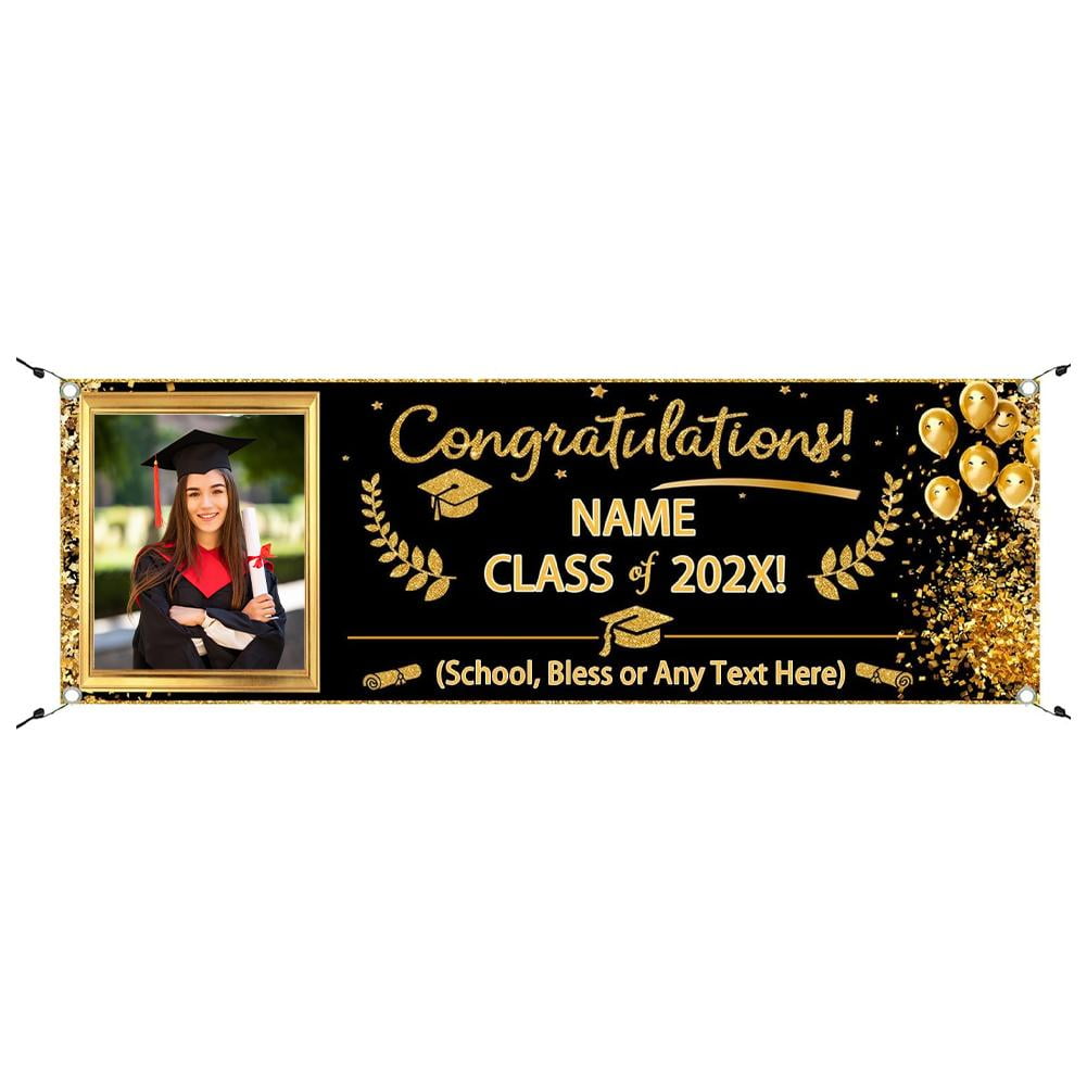 Personalized Graduation Banner with Photo Name, Polyester Fabric, 4 ...