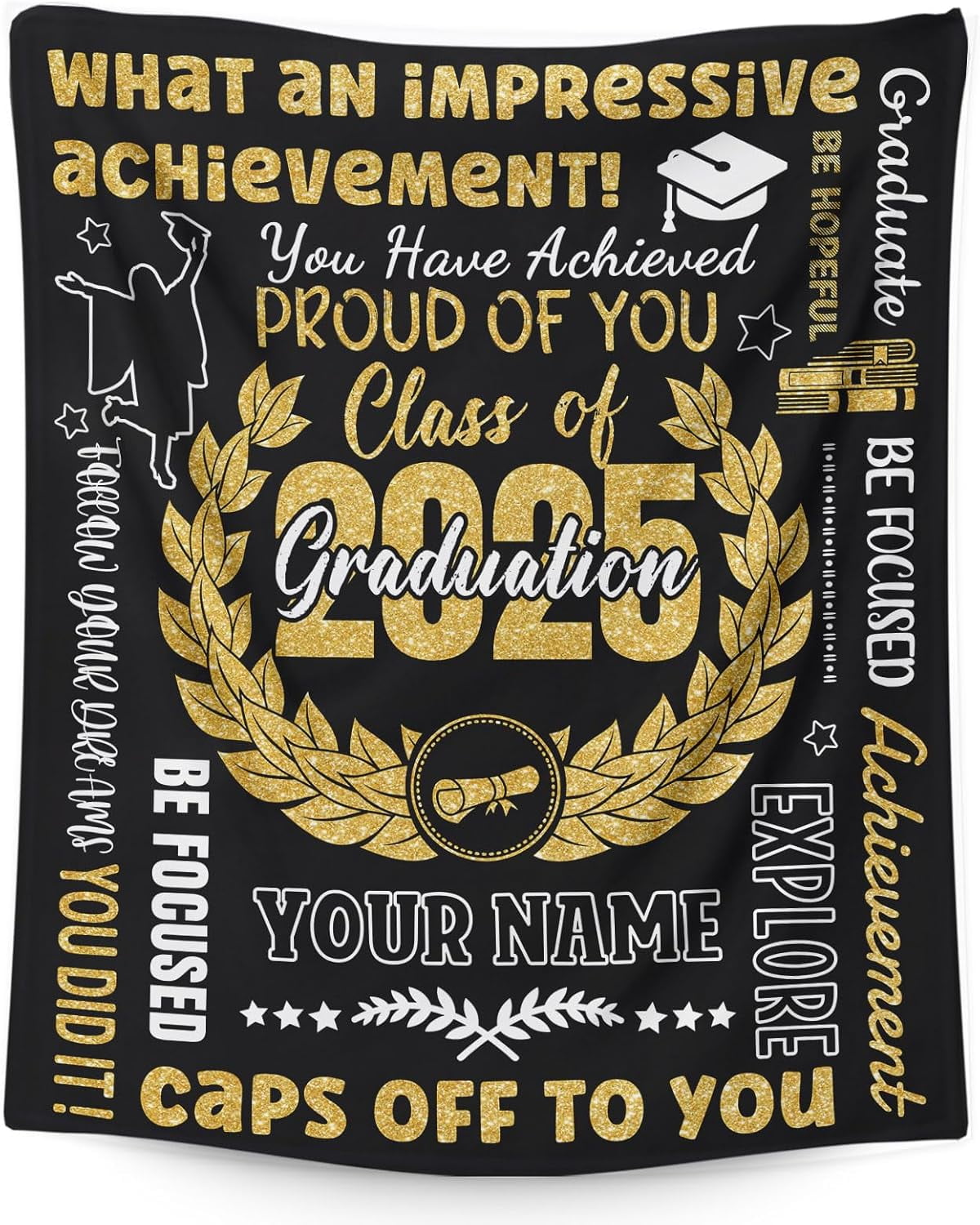 Personalized Graduation Blanket, Graduation Gifts, 2025 Gold Aesthetic ...