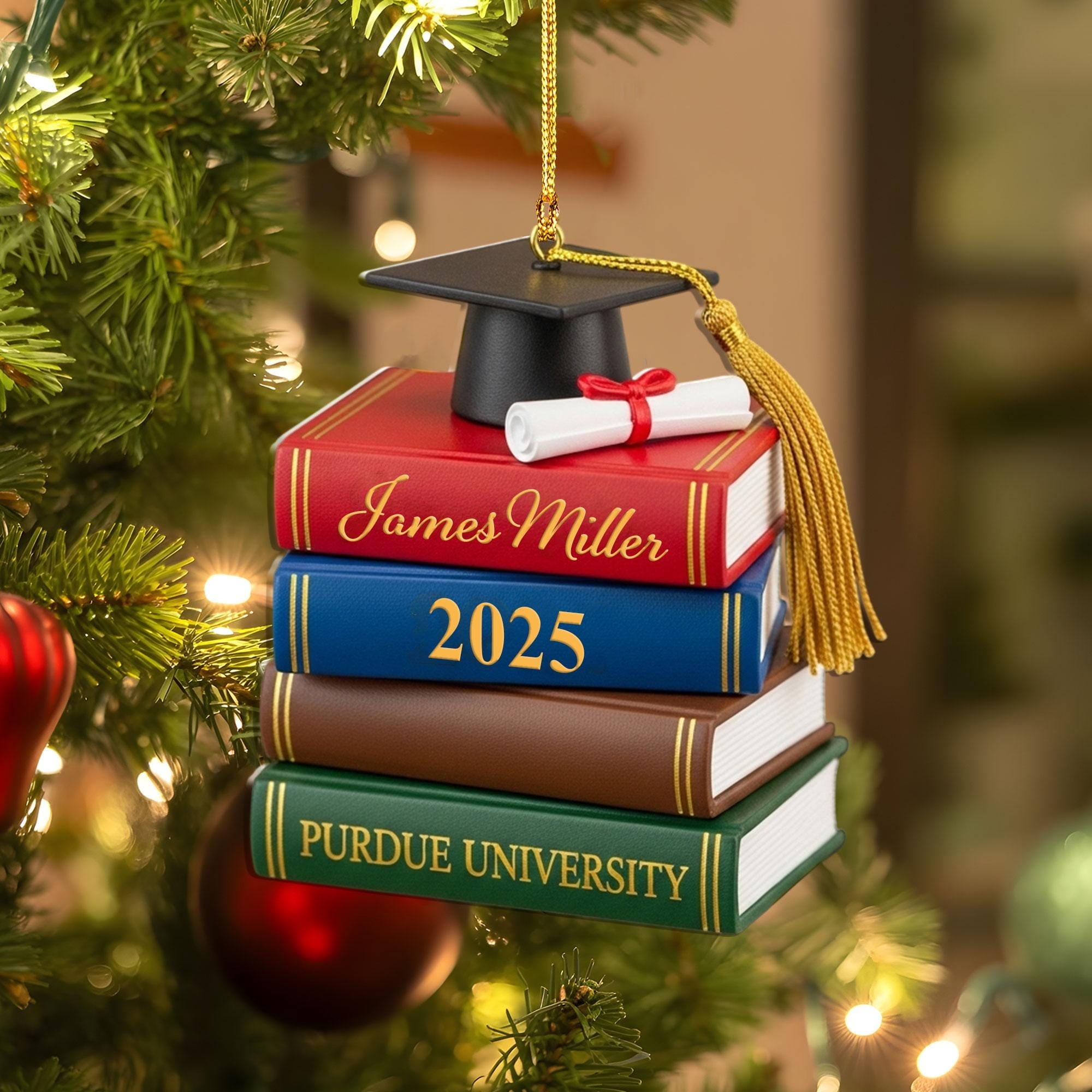Personalized Graduation Ornament 2025 with Books, Cap & Diploma, Custom ...