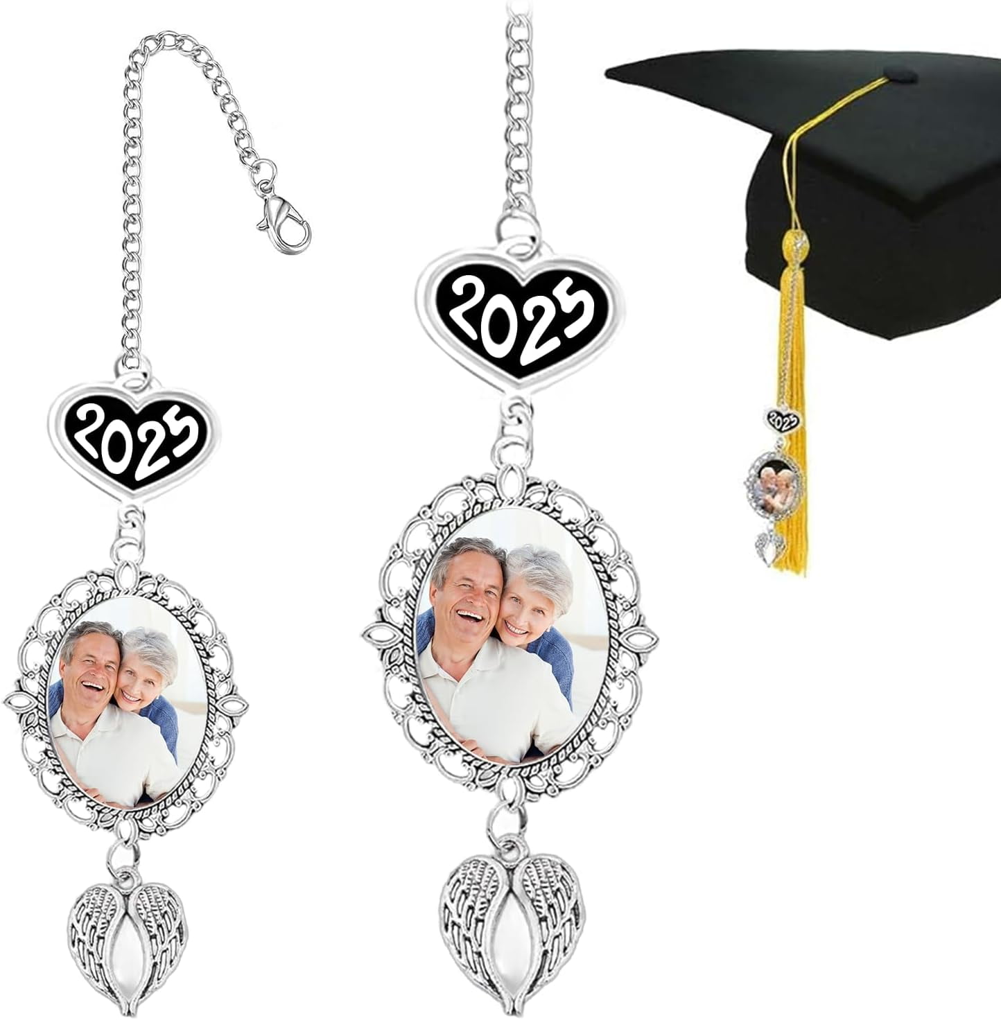 Personalized Graduation Tassel Photo Charm with Angel Wings 2025 Custom ...