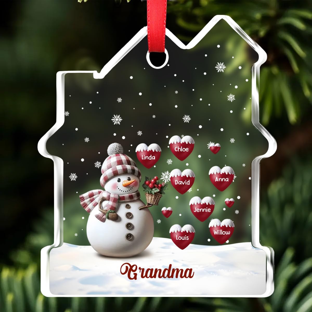 Personalized Grandma House-Shaped Glass Ornament - Snowman Design with ...