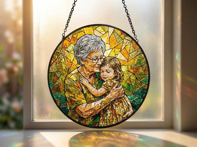 Personalized Grandma Photo Stained Glass Suncatcher, Custom Family ...