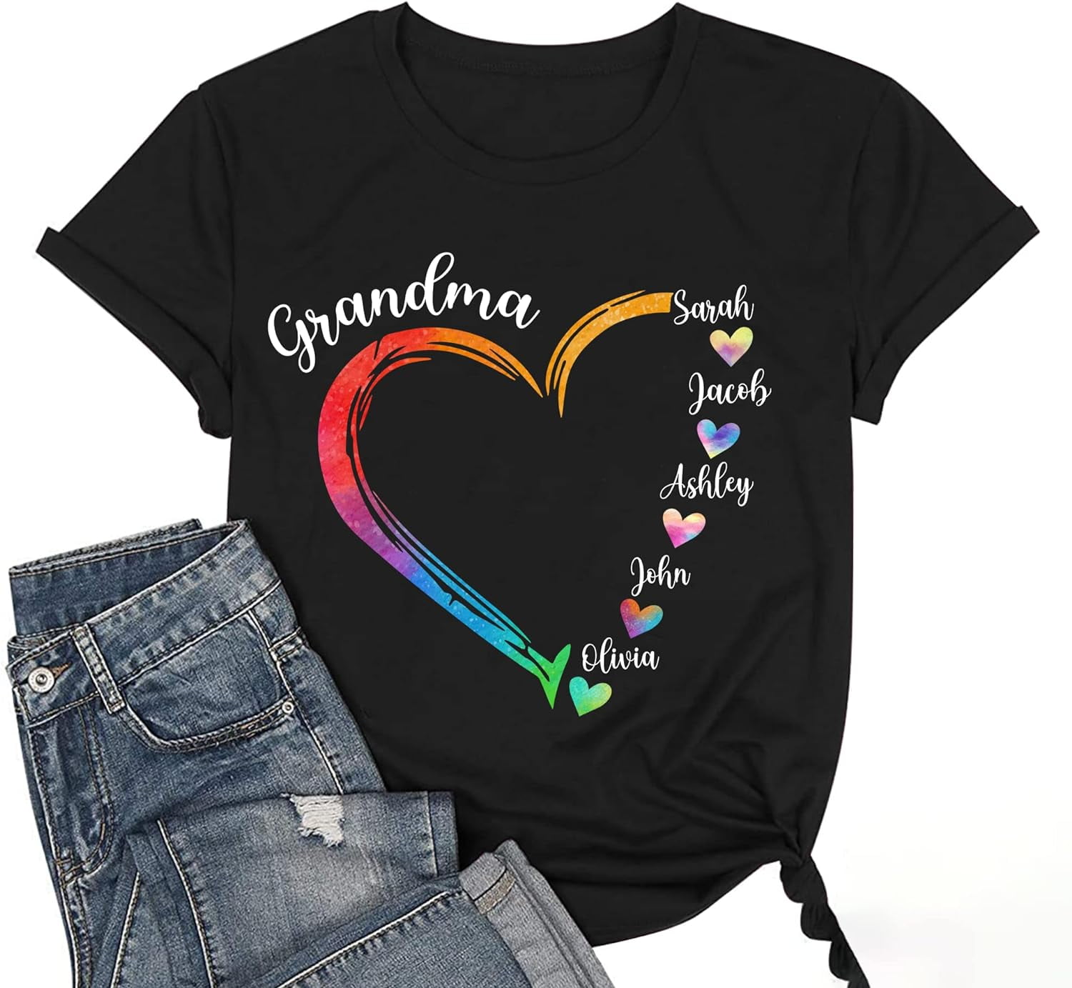 Personalized Grandma Shirt, Colorful Heart Grandma Shirts for Women ...