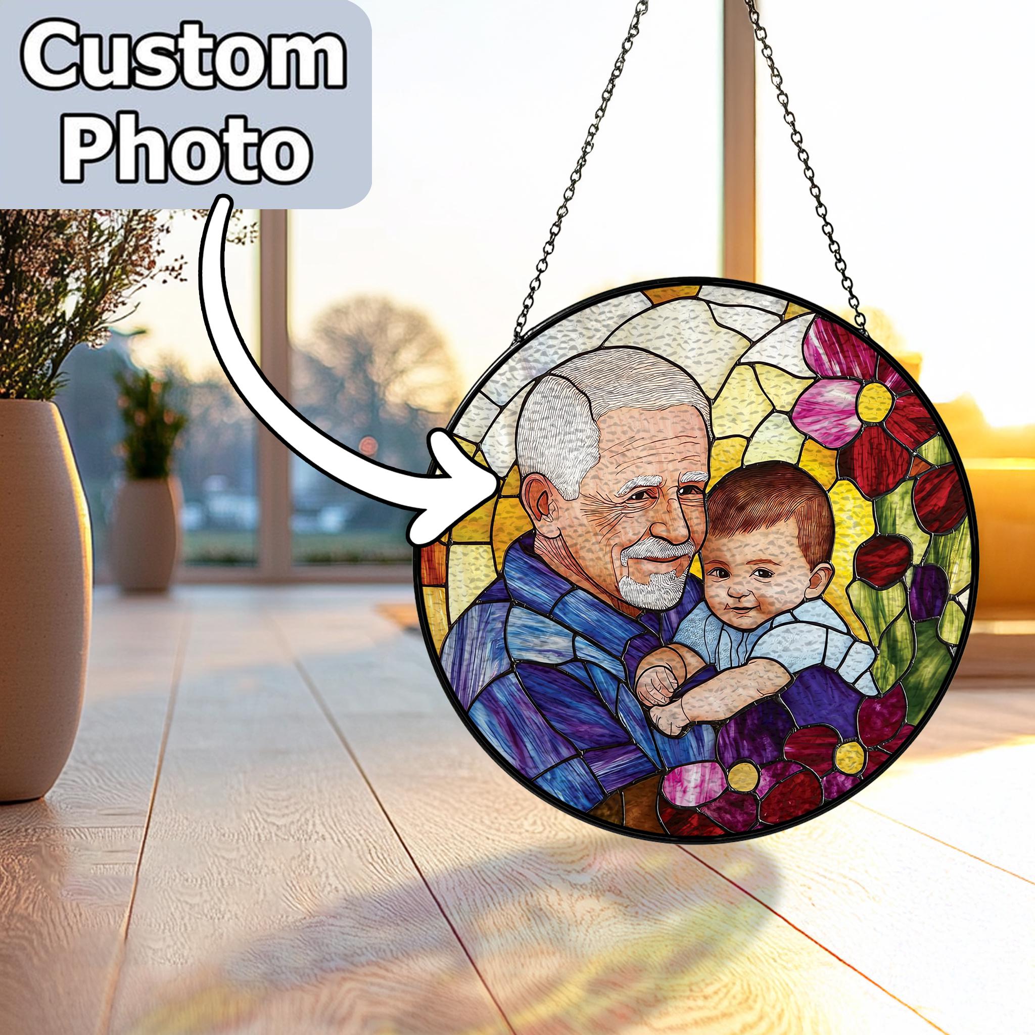 Personalized Grandpa Portrait Stained Glass, Custom Photo Suncatcher ...